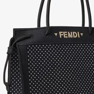 Fendi Magic Shopper Large Black Embroidered Fabric Shopper With Mirrors